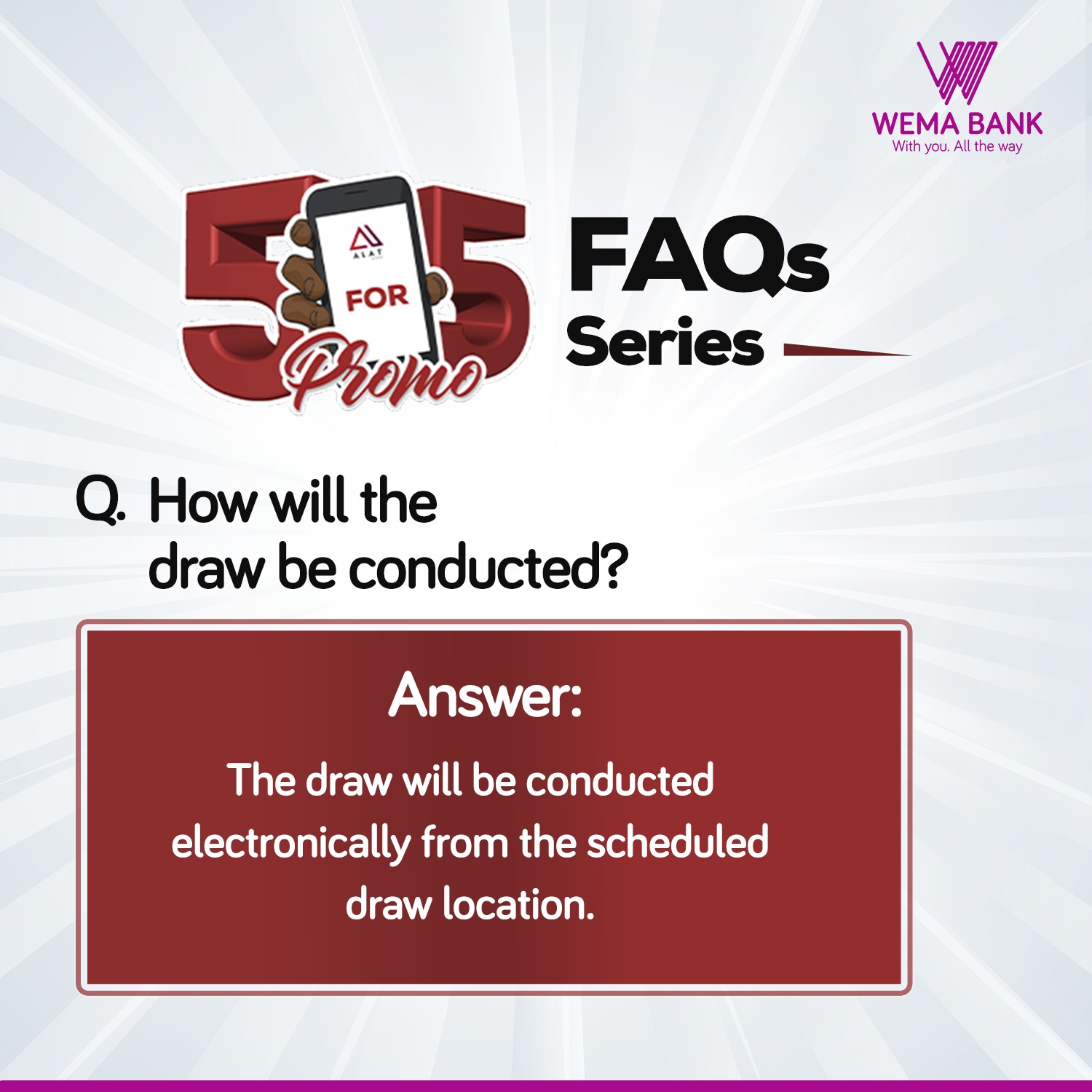 Wema Bank on Twitter: "The #wema5for5promo3 draws are conducted electronically from a scheduled ...