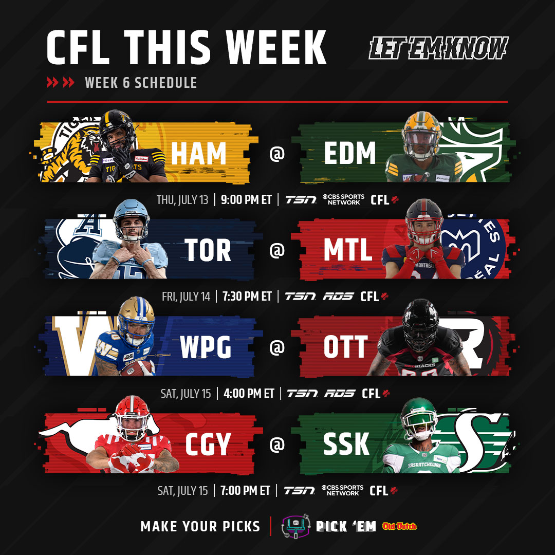 CFL on Twitter: "Week 6 - Loading http://cfl.ca/schedule #CFL"