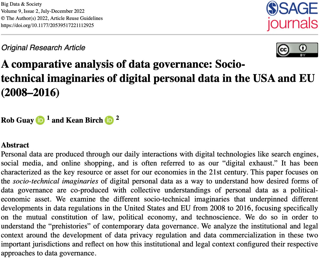 Big Data & Society on Twitter: "Rob Guay and Kean Birch "focus on the socio-technical ...
