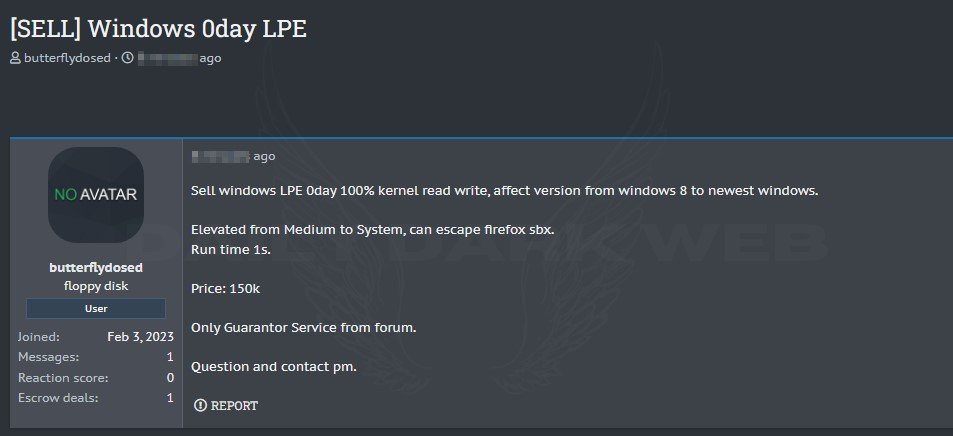 Daily Dark Web on Twitter: "Allegedly, LPE 0day for Windows is on sale Threat actor claims that ...