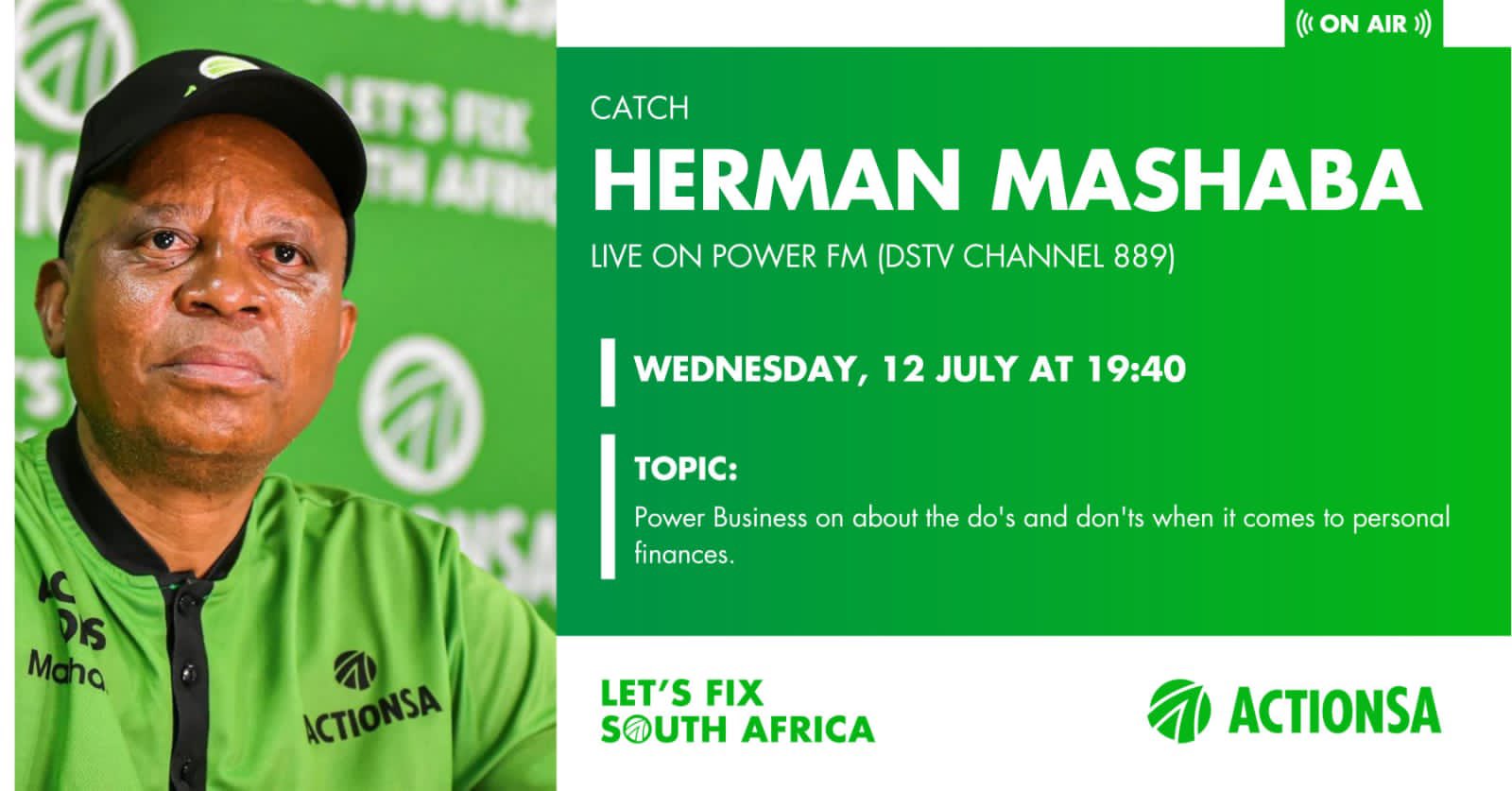 Henriette Frohlich on Twitter: "Catch ActionSA President & businessman @HermanMashaba live on ...