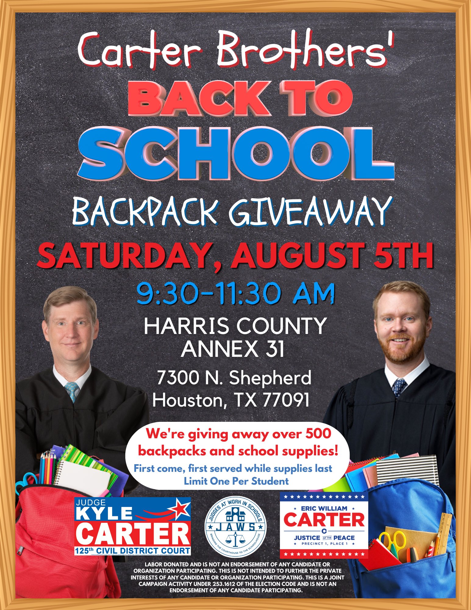 Judge Kyle Carter on Twitter: "This year @EWCforJP and I are hosting our annual Back to School ...