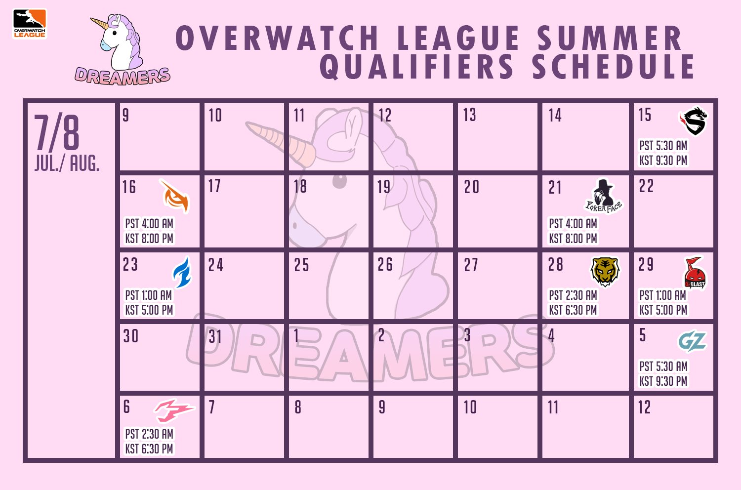 Dreamers on Twitter: "[Overwatch League Summer Qualifiers Schedule] -Offline on Stage- 7/16 8pm ...