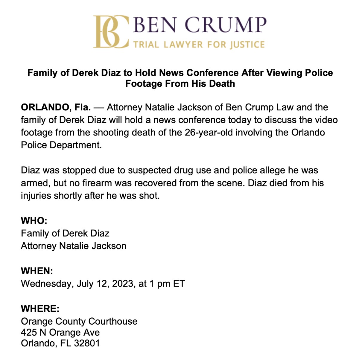 Ben Crump Law, PLLC on Twitter: "MEDIA ALERT: Attorney Natalie Jackson of Ben Crump Law will ...