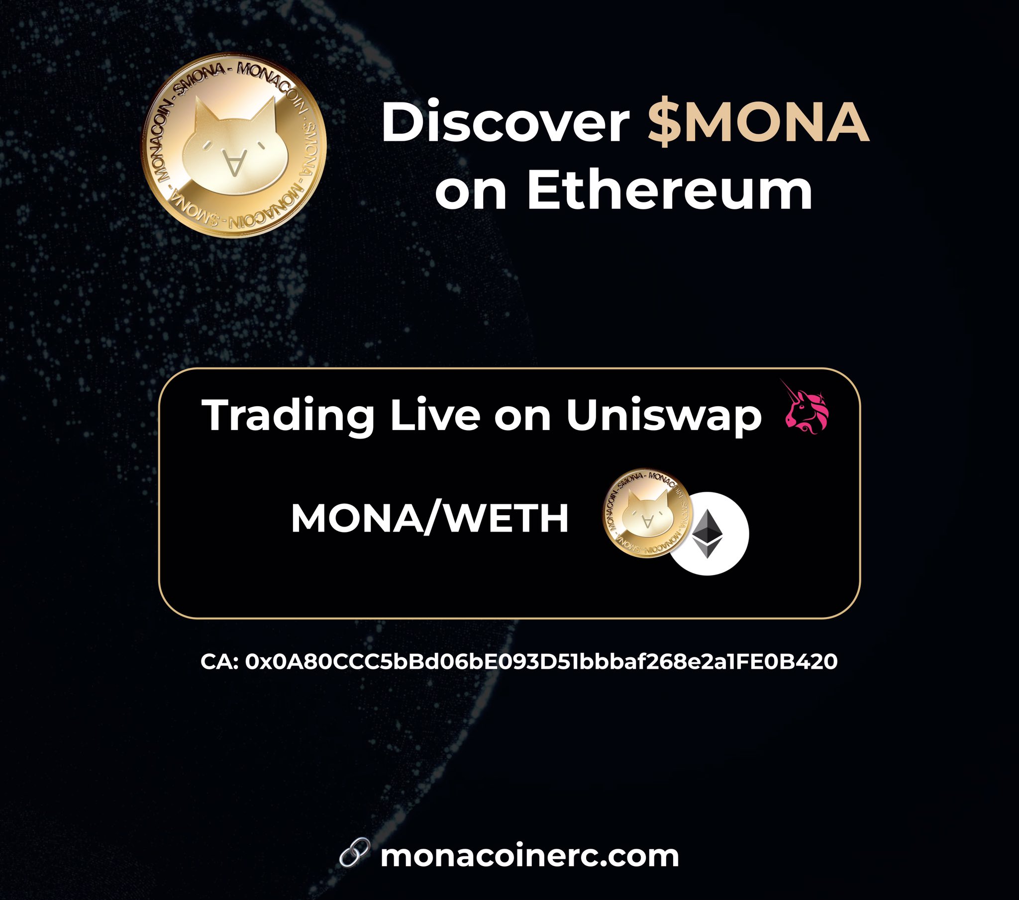 MonaCoin - $MONA on Twitter: "Discover $MONA on Ethereum 🐈‍⬛ Trading is now live on UniSwap Join ...