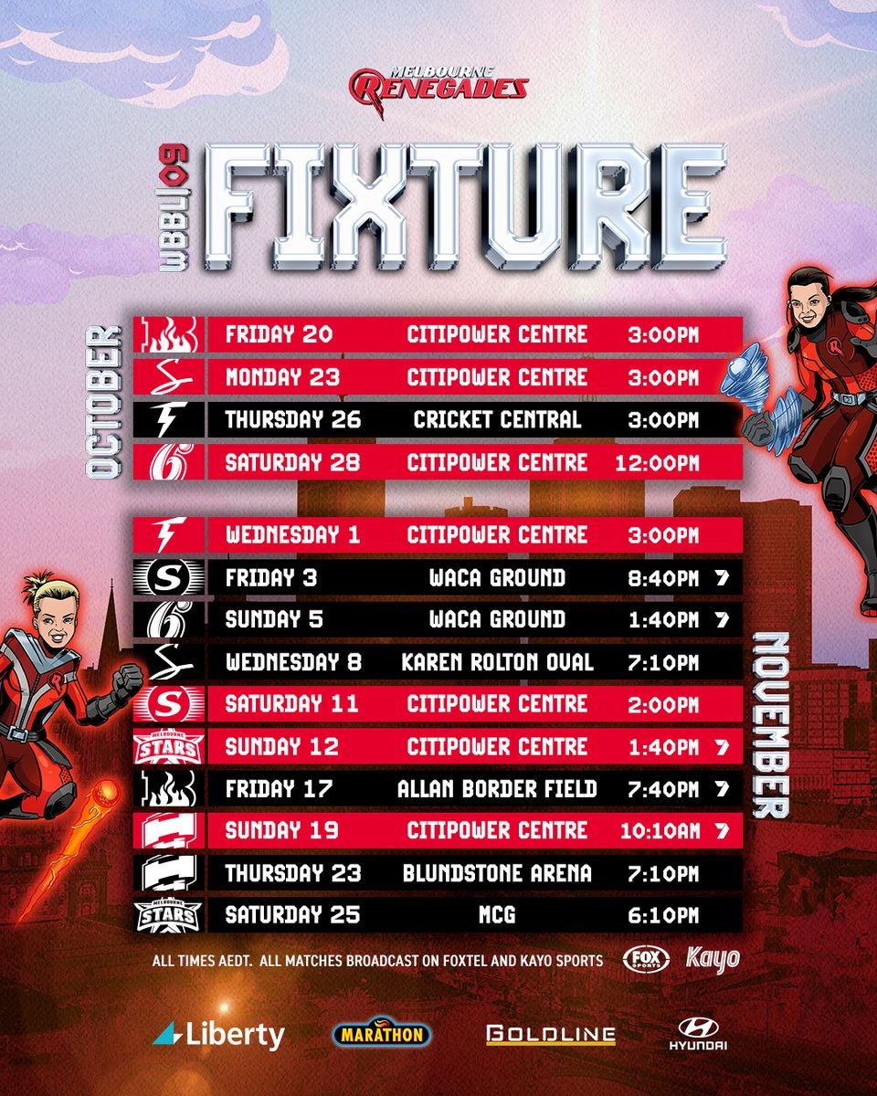 Melbourne Renegades on Twitter: "It’s here 😀 Our #WBBL09 fixture ...