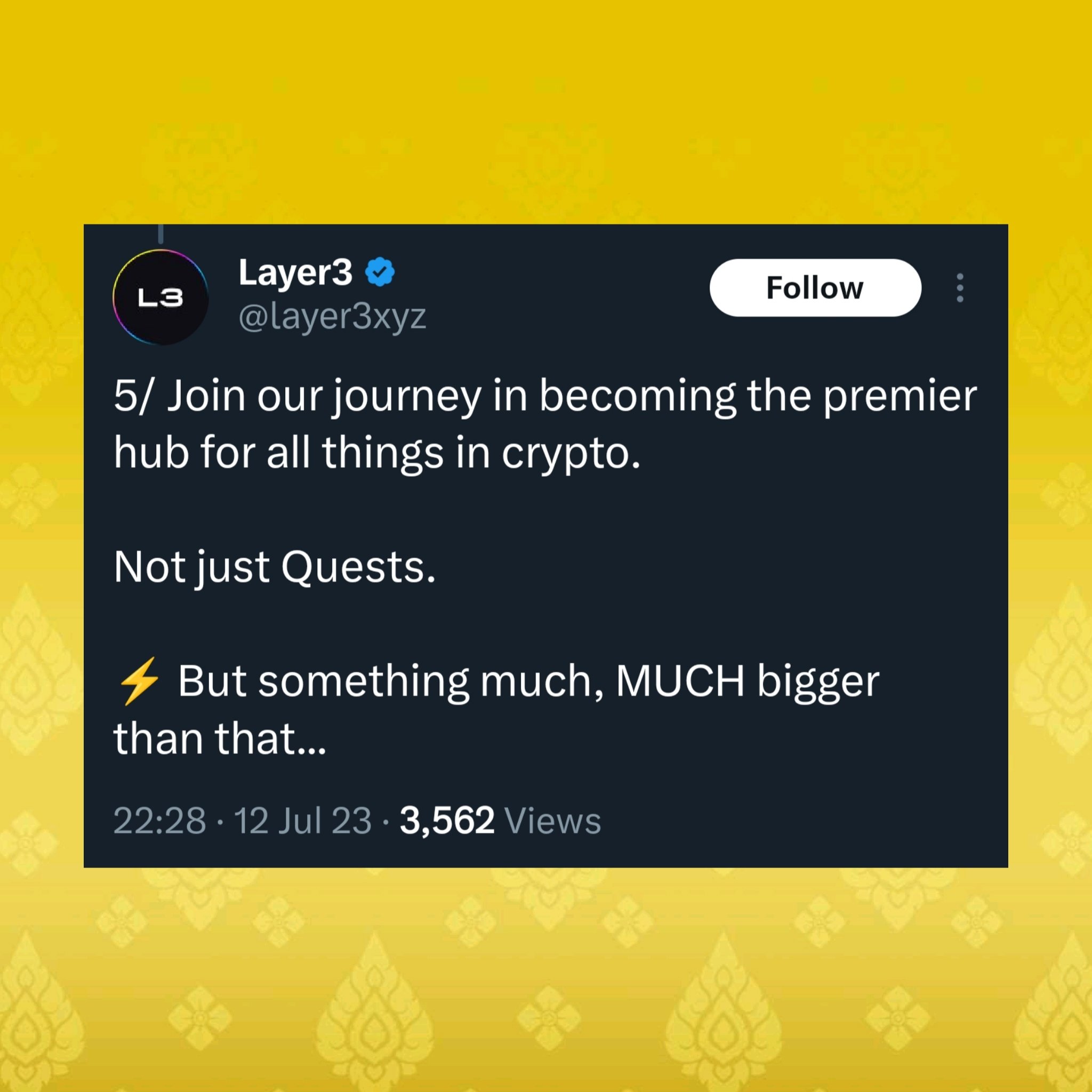 CryptoDuck 🔴 on Twitter: "เฉลิมชนม์ Layer3 สองพรรษา ออกเก้าเควส สี่สัปดาห์ ในเดือนนี้ ชาวคริปโต ...