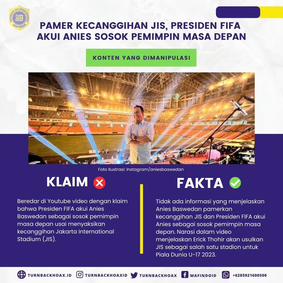 MAFINDO on Twitter: "PAMER KECANGGIHAN JIS, PRESIDEN FIFA AKUI ANIES SOSOK PEMIMPIN MASA DEPAN ...