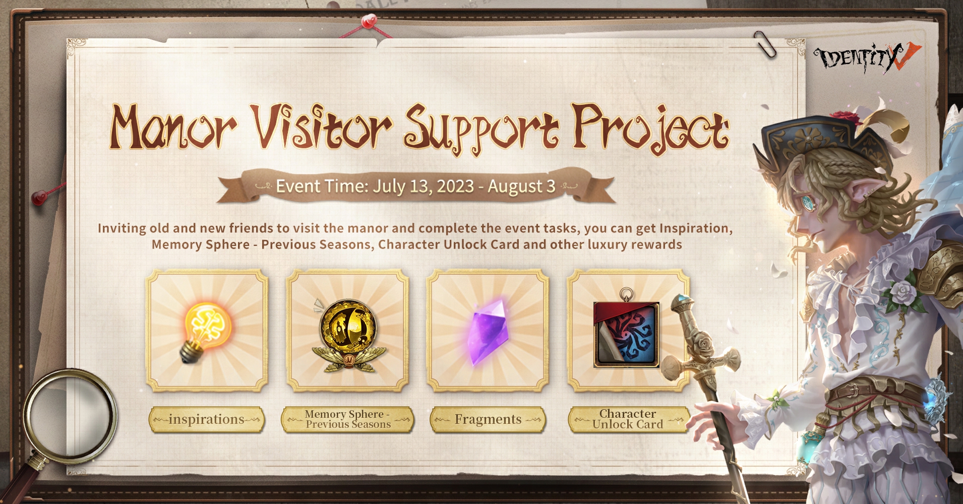Identity V on Twitter: "Dear Visitors, Welcome to the Manor Visitor Support Project! Join us in ...