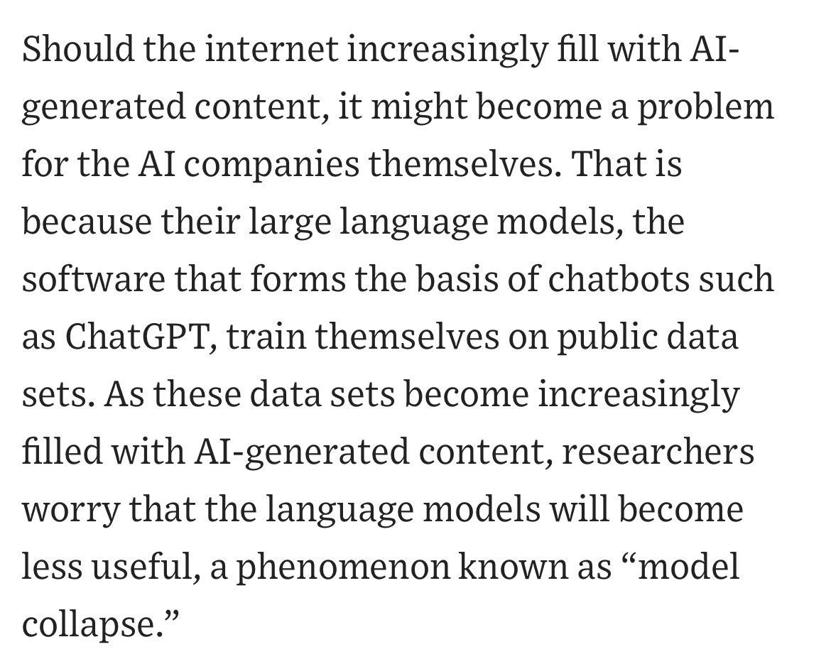 Andrew Orlowski on Twitter: "AI “model collapse” from ingesting AI-generated spam is inevitable ...