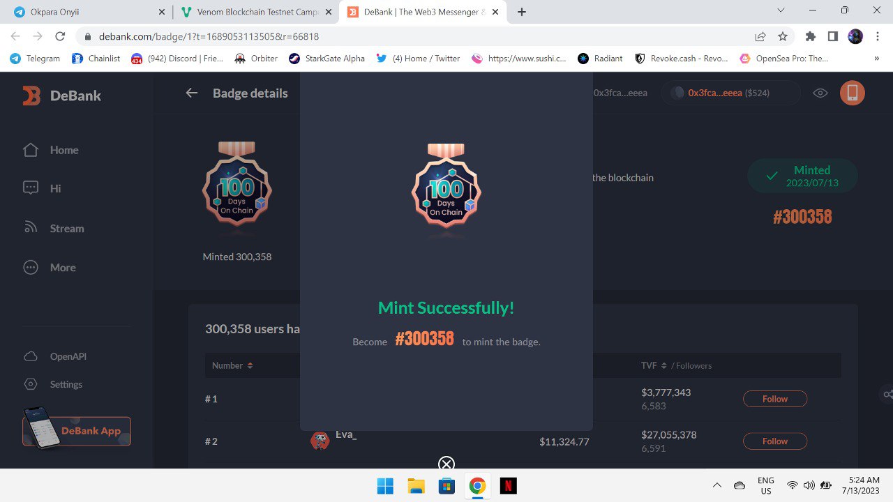 DANNY-OF-WEB3 🧸 🦇🔊 on Twitter: "Claim Debank 100 days on chain NFT, no gas fee. https://t.co ...