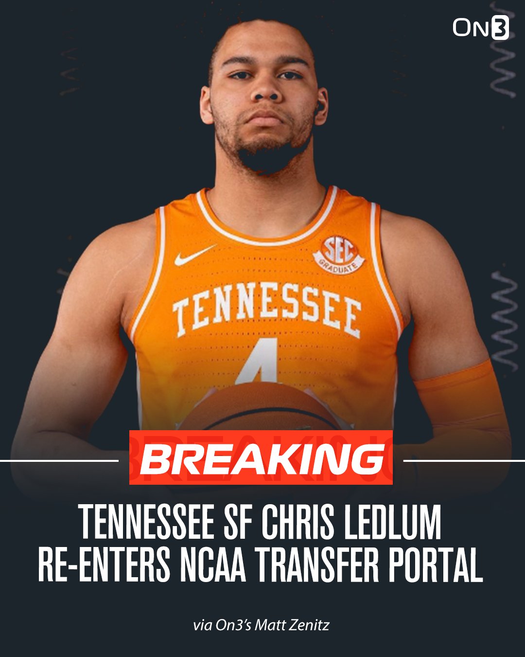 On3 on Twitter: "Tennessee SF Chris Ledlum has re-entered the NCAA Transfer Portal, per @mzenitz ...