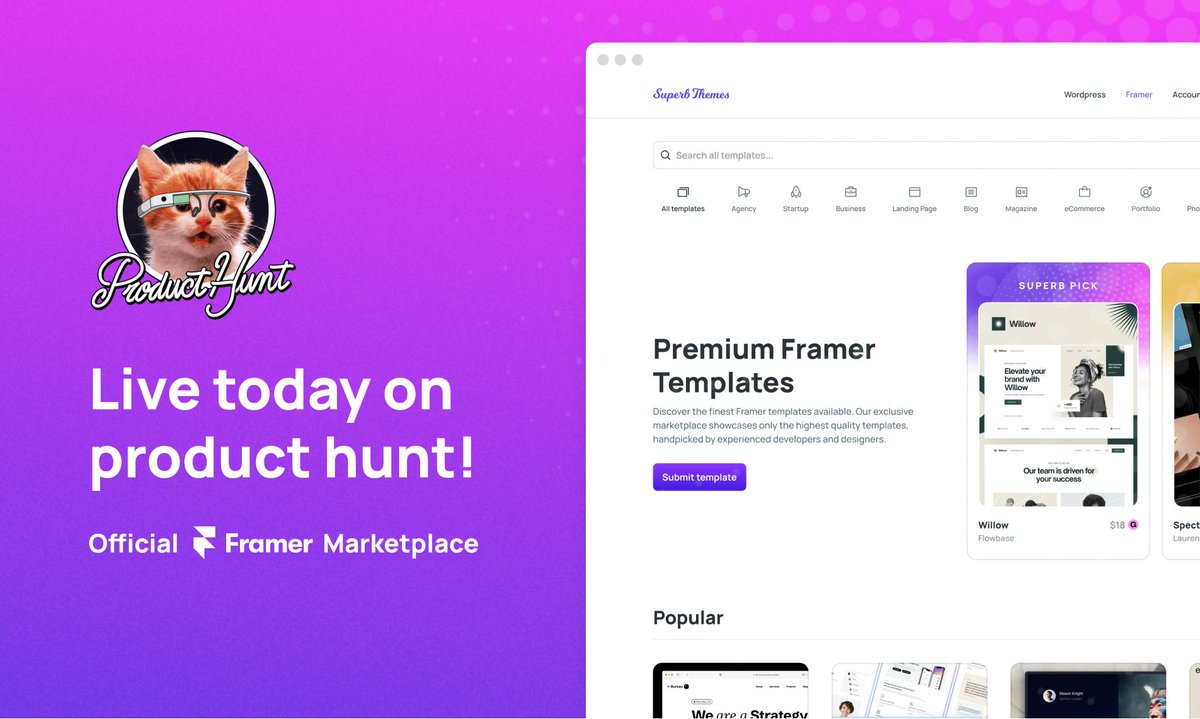SuperbThemes on Twitter: "We're live on product hunt today with our offical @framer marketplace ...