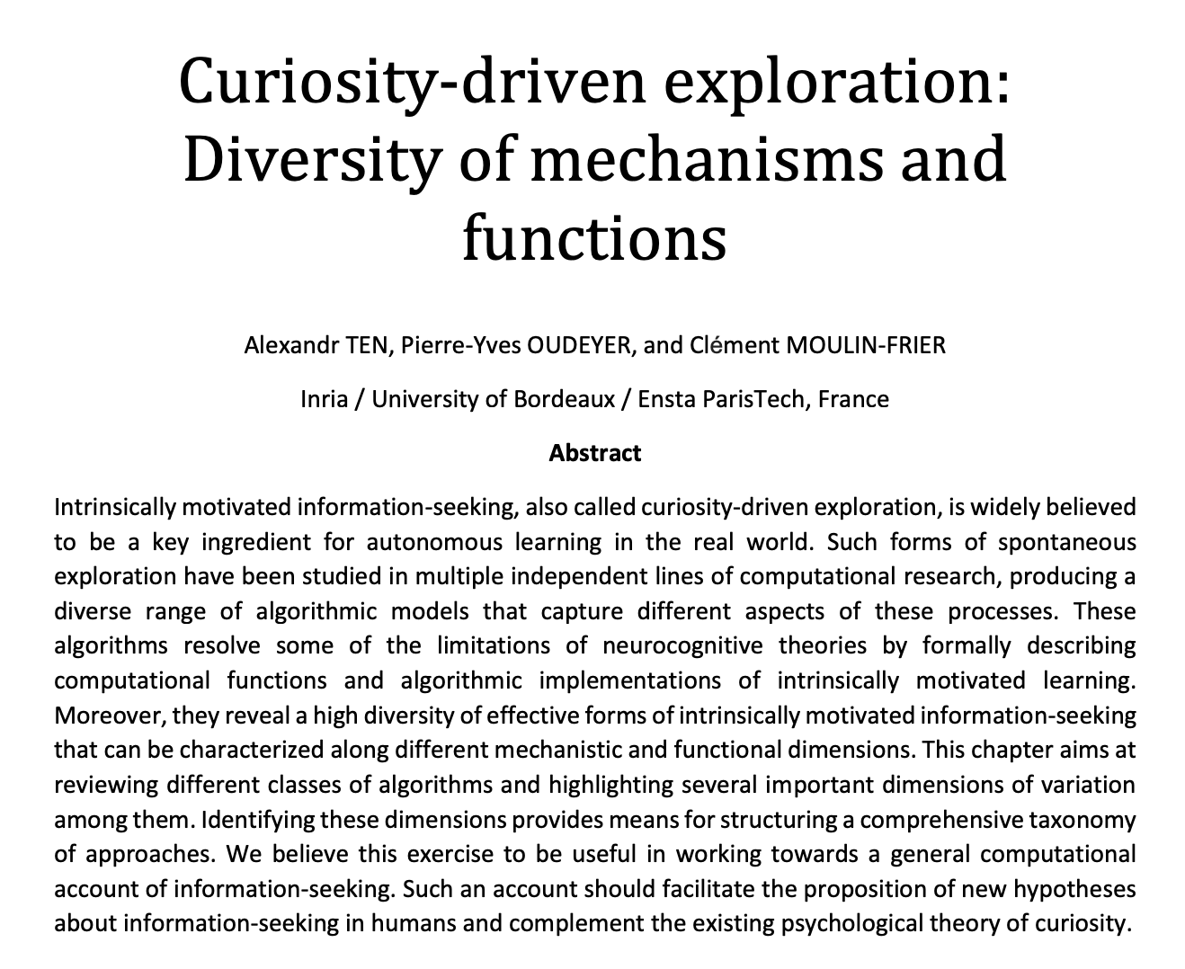 Pierre-Yves Oudeyer on Twitter: "🧐Curiosity-driven learning has many different forms ...