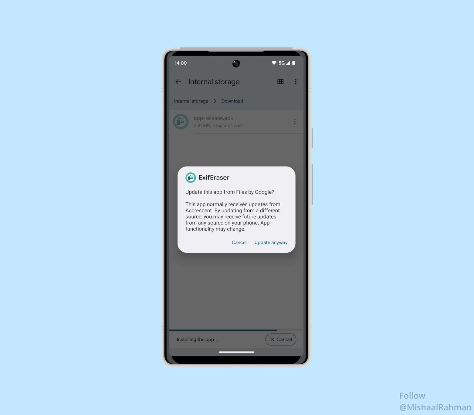 Mishaal Rahman on Twitter: "In Android 14, app stores can request "update ownership" over an app ...