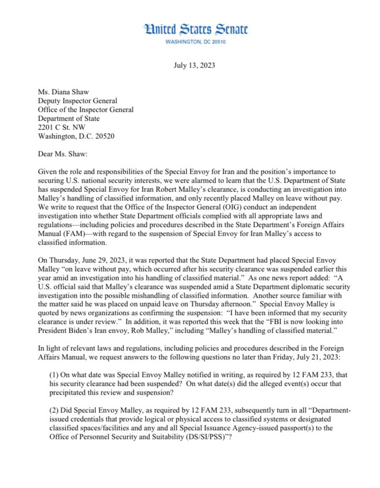 Senator Bill Hagerty on Twitter: "I'm leading my colleagues in calling ...