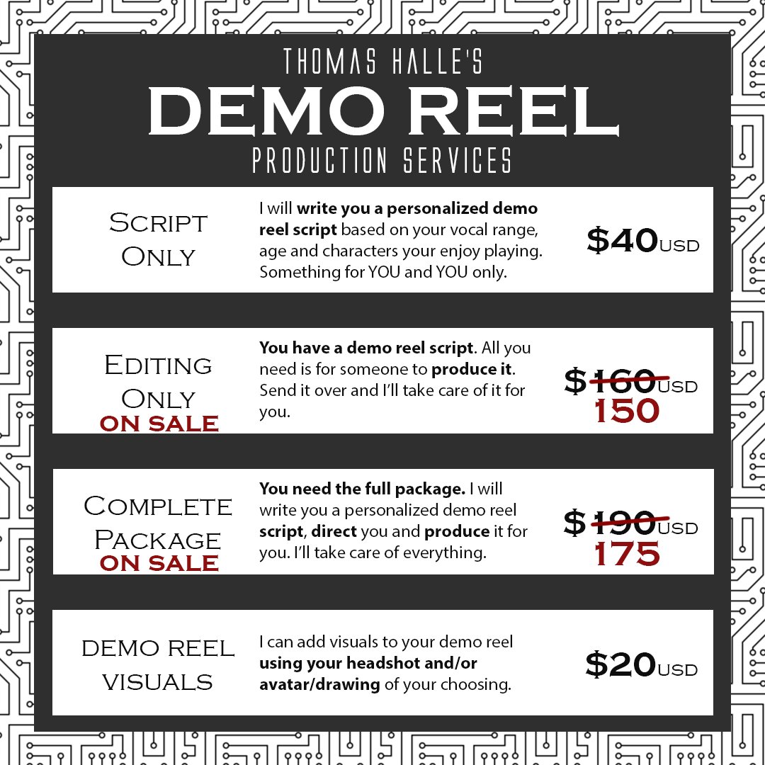 Thomas Halle on Twitter: "DEMO REEL PRODUCTION SERVICES ‼️SALE‼️ I offer; -Script writing ...