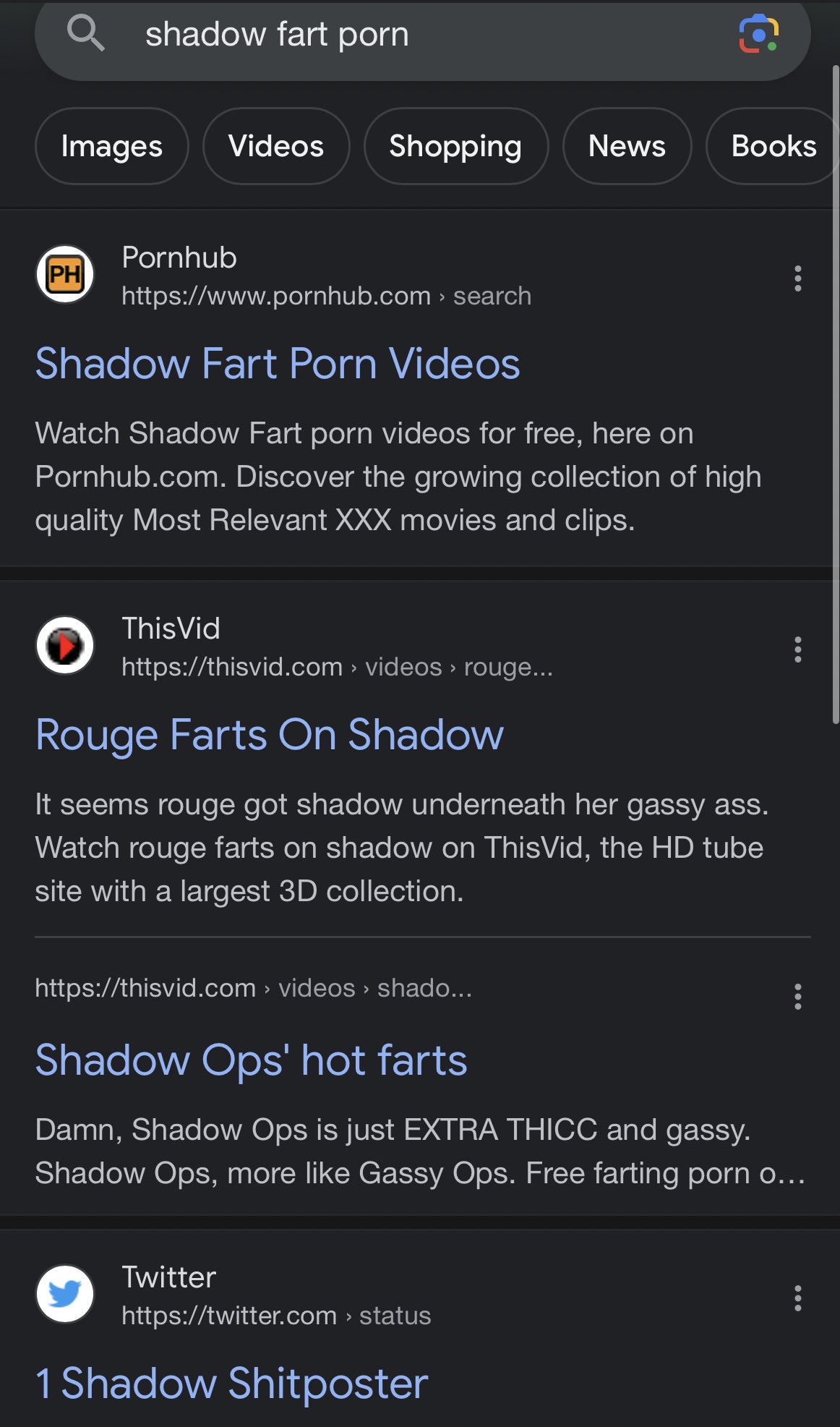 Shadow Cringelord on Twitter: "If you search Shadow Fart porn my Twitter account pops up on ...