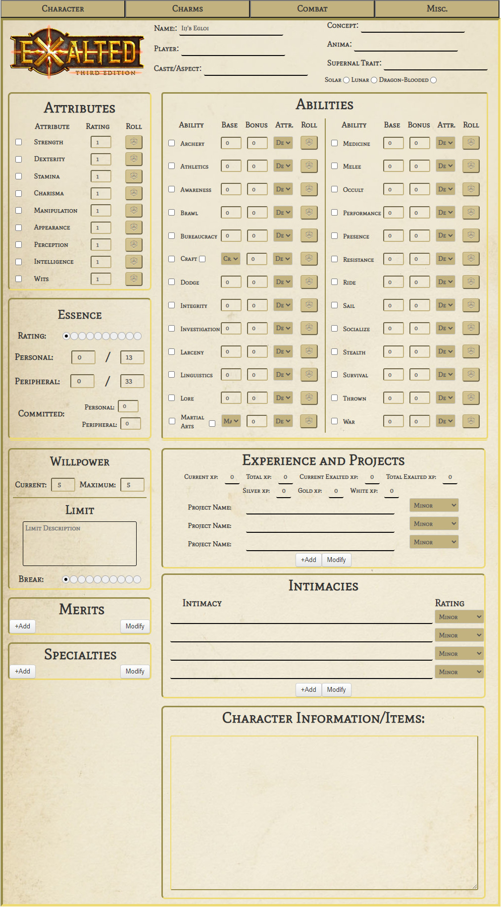 Roll20 on Twitter: "⚔️Character Sheet Spotlight ⚔️ 📜This Character Sheet for Exalted: Essence ...