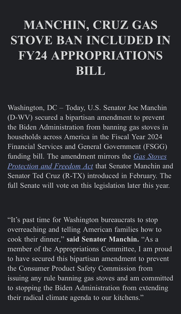 Michael Mcauliff On Twitter “manchin Cruz Gas Stove Ban Included In