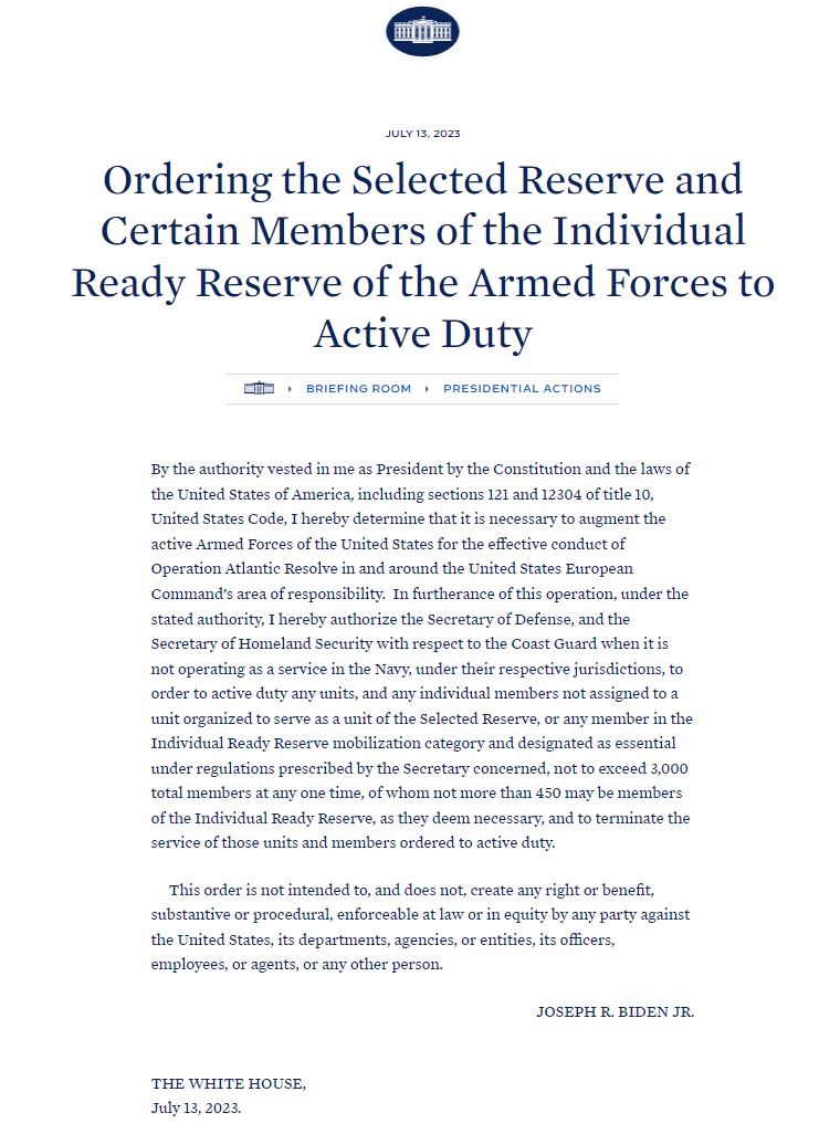 Andy Mac on Twitter: "BREAKING President Biden orders selected U.S. military reserve units to ...