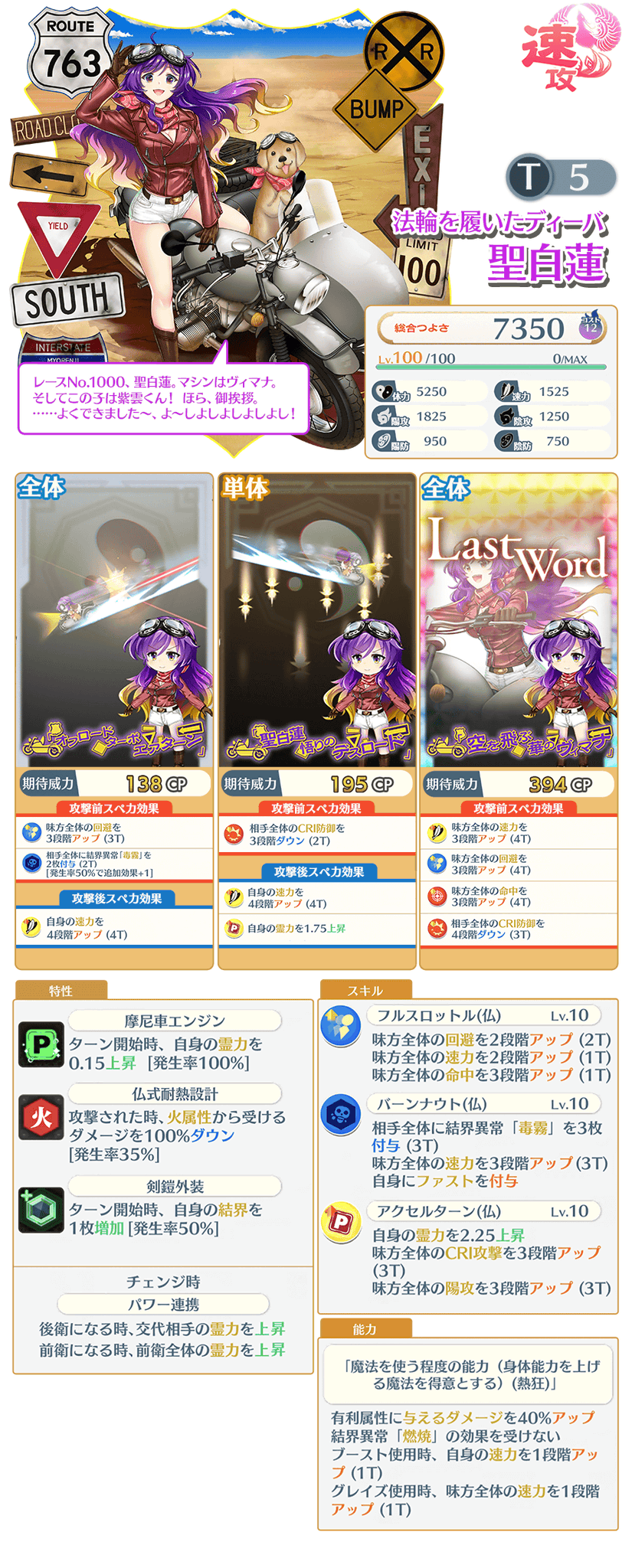 東方LostWord公式（東方ロストワード） on Twitter: "【キャラクター紹介】 「教えを布くオフロードスター 超フェス」おいのりで登場する 「法輪を履いたディーバ 聖白蓮(T5 ...