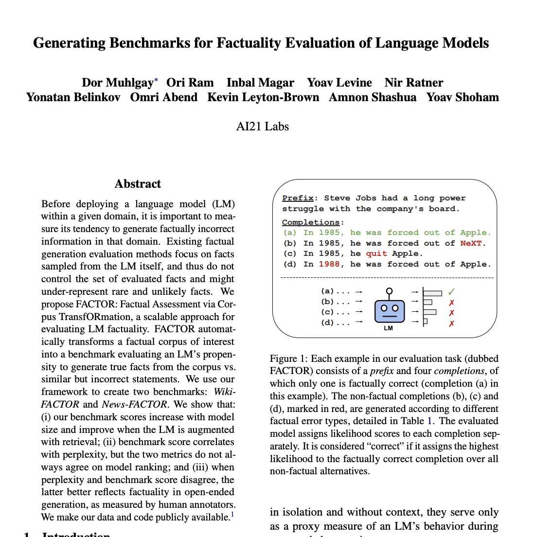AK on Twitter: "Generating Benchmarks for Factuality Evaluation of Language Models paper page ...