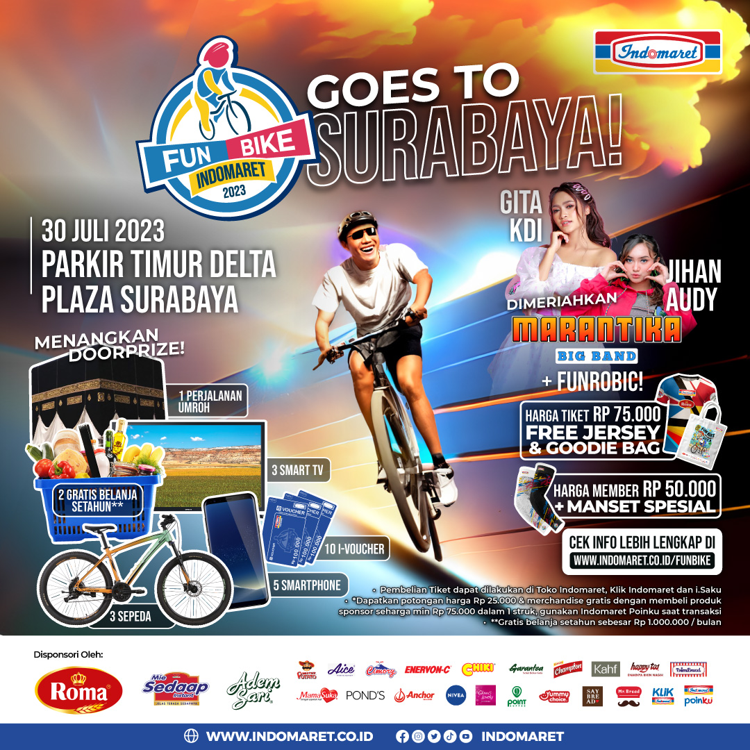 Indomaret on Twitter: "Halo Sobat Gowes Indomaret! FUN BIKE INDOMARET GOES TO SURABAYA 🚵🏻‍♀️🚵🏻 ...