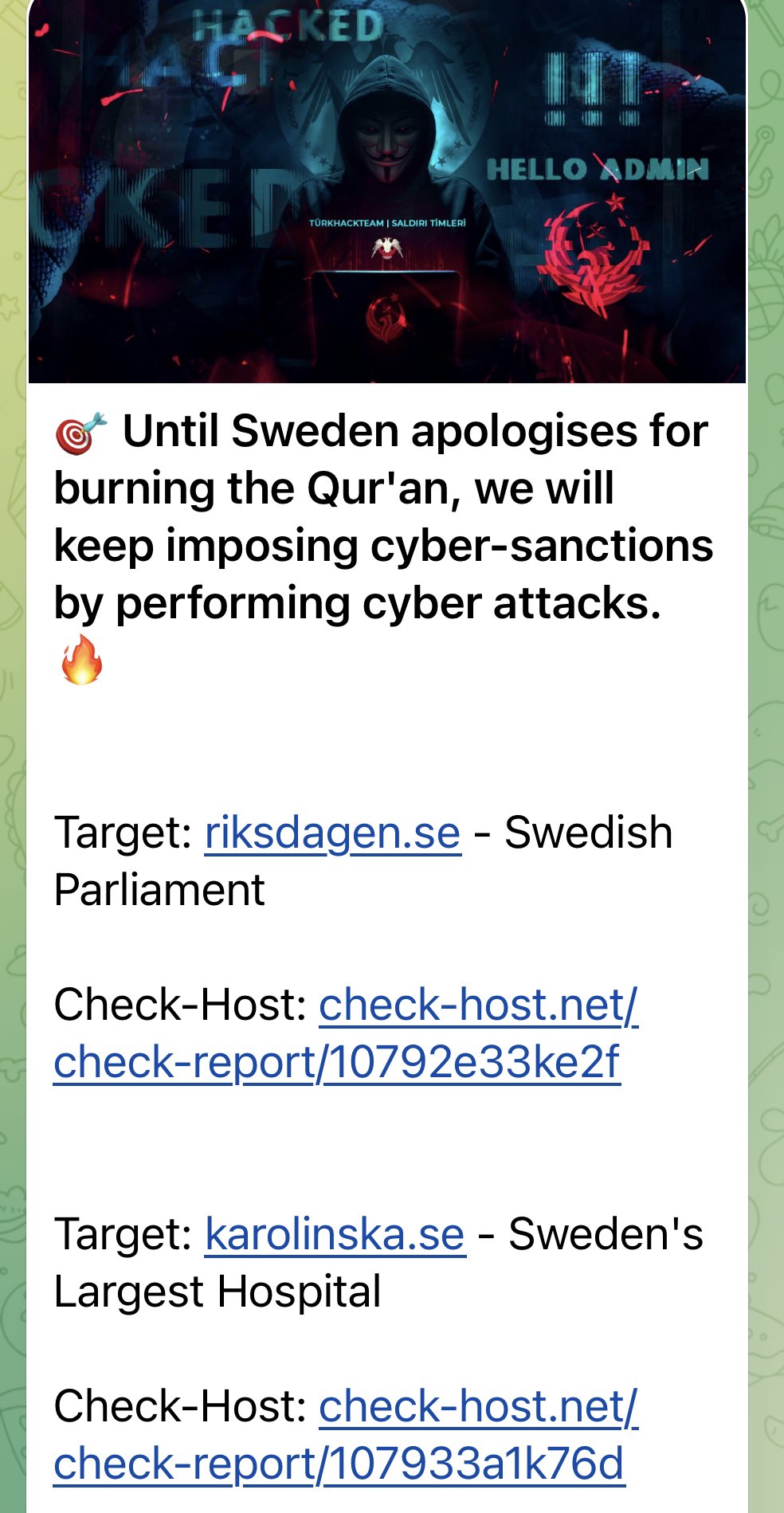 FalconFeedsio on Twitter: "Türk Hack team targeted 1. Swedish Parliament 2. Karolinska - Sweden ...