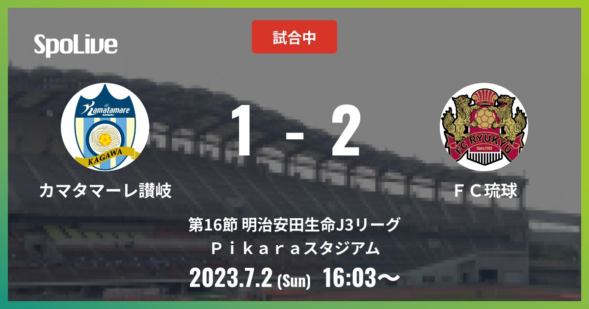 SpoLive / スポライブ on Twitter: "【 #サッカー #第16節 #明治安田生命J3リーグ 】 🥤ハーフタイム #カマタマーレ讃岐 1 - 2 #FC琉球 FC琉球が1点差 ...
