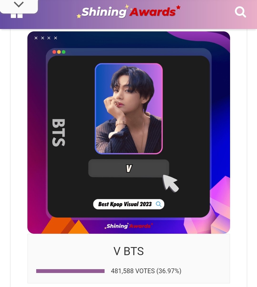 BTS V HOTRENDS on Twitter: "Shining Awards Best Kpop Visual 2023 D-18📢 Vote for #Taehyung 🗳1x1 ...