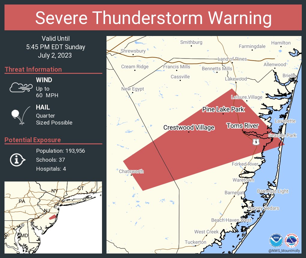 NWS Mount Holly on Twitter: "Severe Thunderstorm Warning including Toms River NJ, Beachwood NJ ...