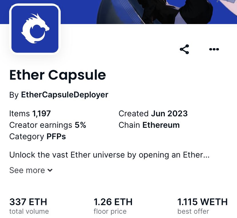 Crypto Gang NFT on Twitter: "Giving Away Ether Capsule NFT 🎁 Floor price is 1.20 $ETH ($2,371 ...