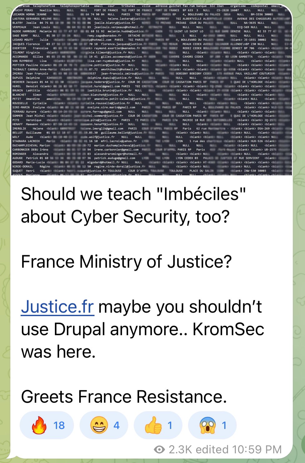 FalconFeedsio on Twitter: "Kromsec seems to have exploited a vulnerability of French Ministry of ...