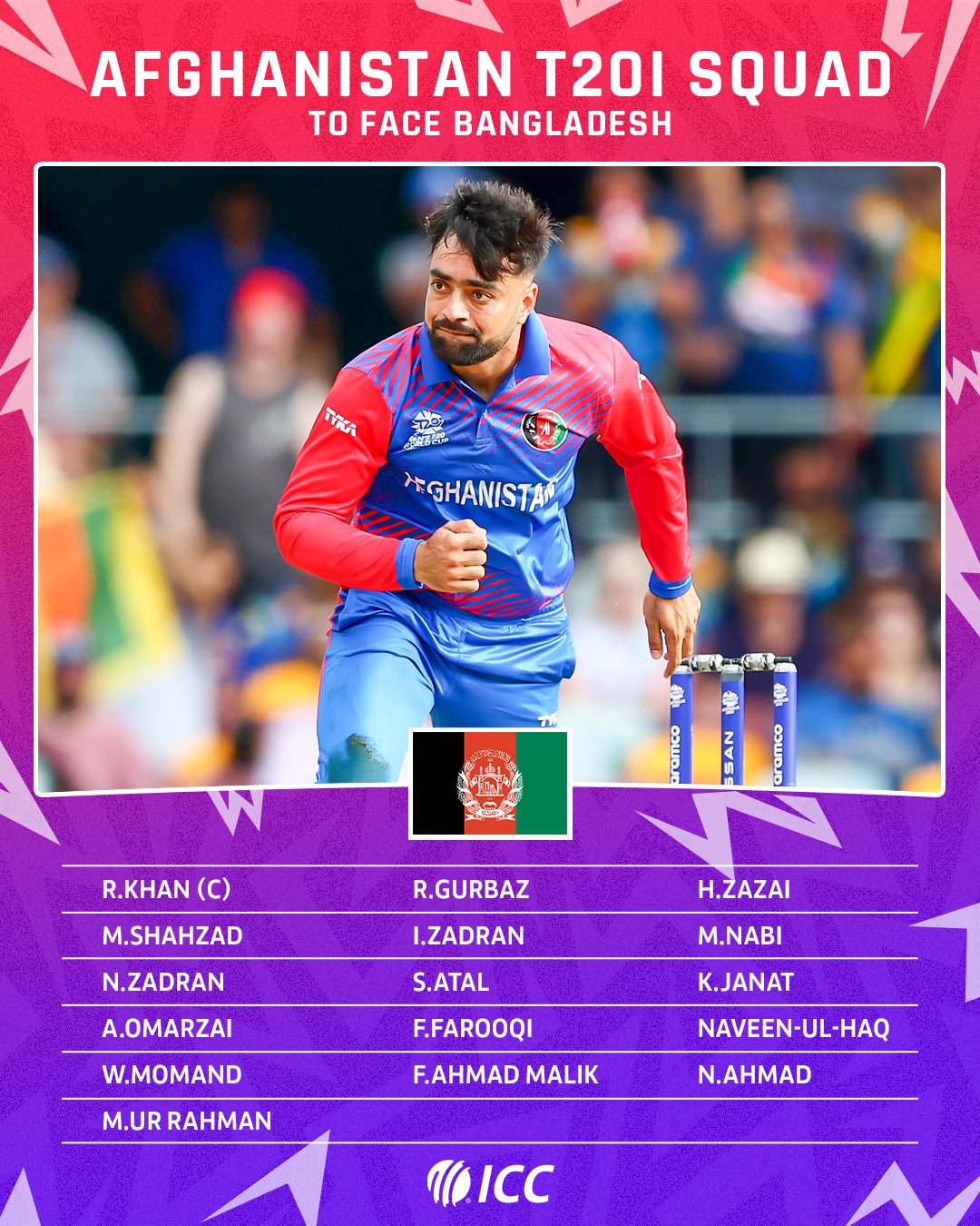 ICC on Twitter: "Rashid Khan back and a return of Mohammad Shahzad for Afghanistan 🏏 More 👉 ...