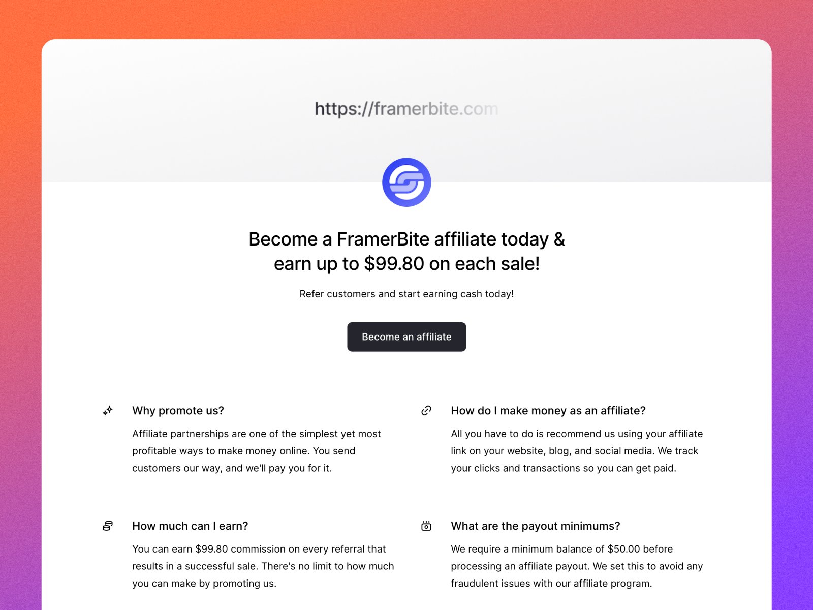 Framerbite on Twitter: "We have launched our affiliate program today When you promote our ...