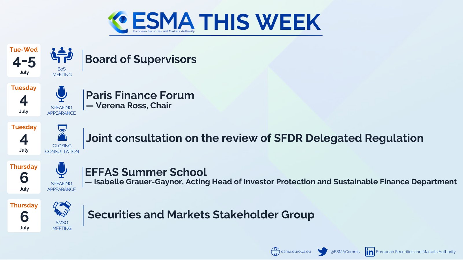 ESMA - EU Securities Markets Regulator 🇪🇺 on Twitter: "Keep an eye on #ESMA's events: 🎙️ # ...