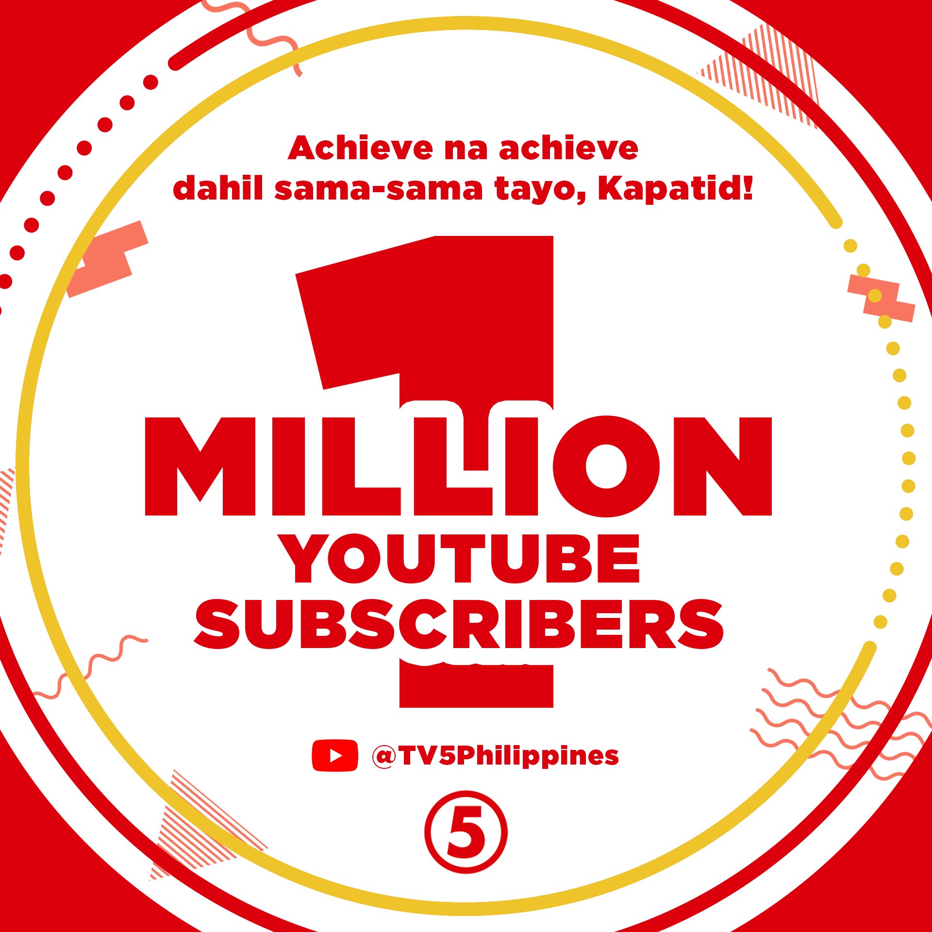 TV5 on Twitter: "ONE MILLION strong na tayo sa YouTube, ganyan talaga, basta sama-sama. Dahil sa ...