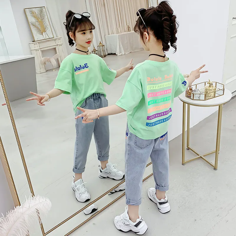 honey-kids on Twitter: "【単品注文可】【110-170】流行の予感アルファベットプリントデニム女の子セットアップ ...