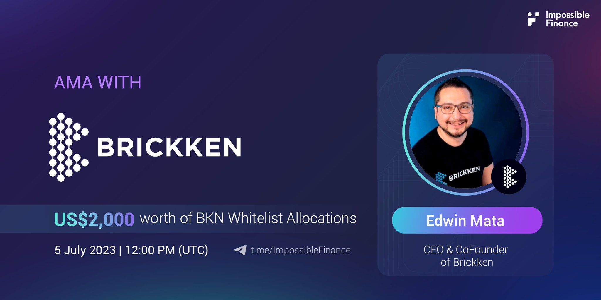 Impossible Finance on Twitter: "Join us for an AMA with Edwin Mata from @Brickken on the ...