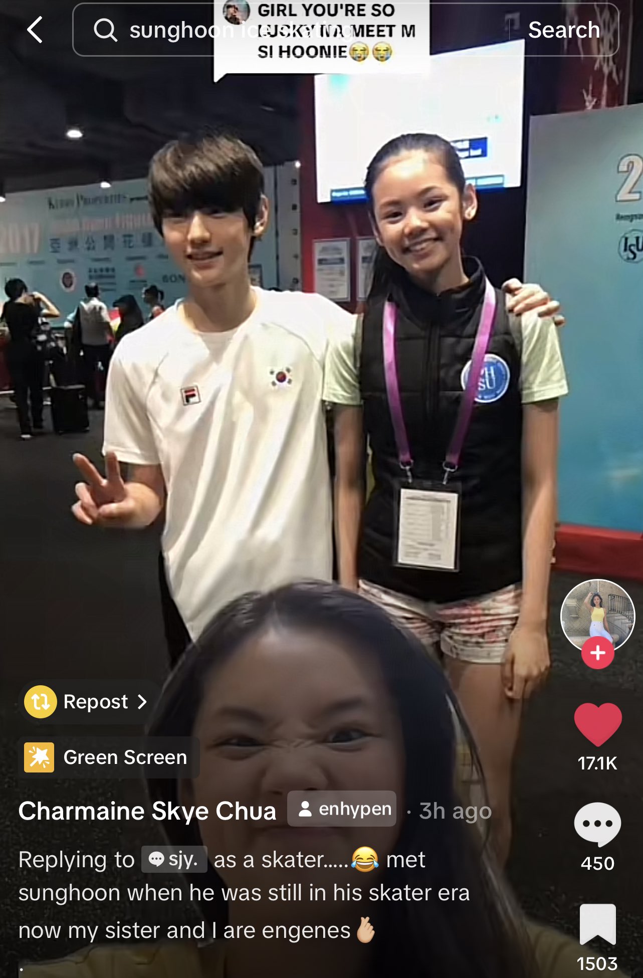 sofi on Twitter: "this figure skater (skye chua) met sunghoon and took a photo with him back ...
