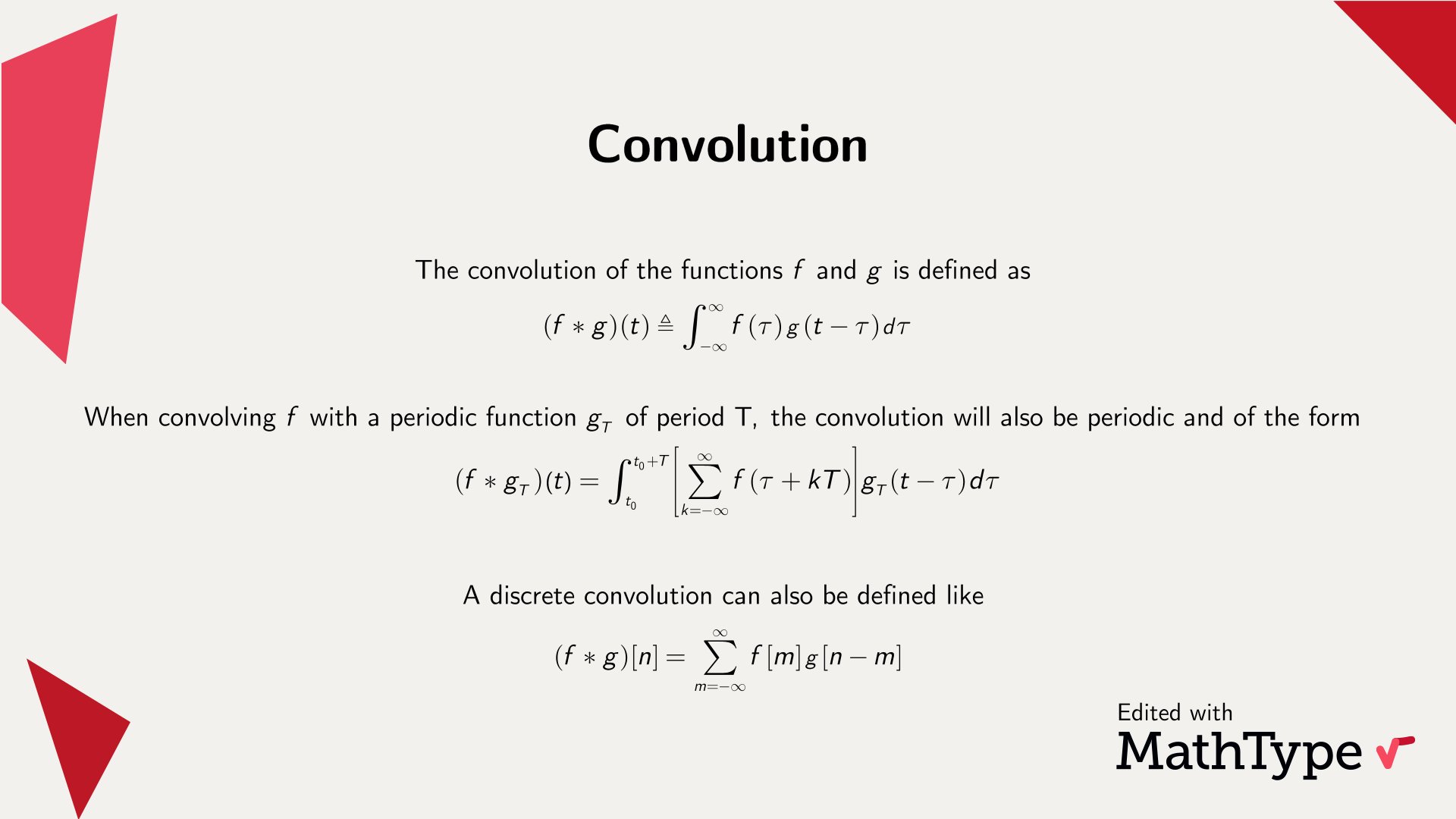 MathType on Twitter: "Convolution in math is an operator applied on two functions which results ...