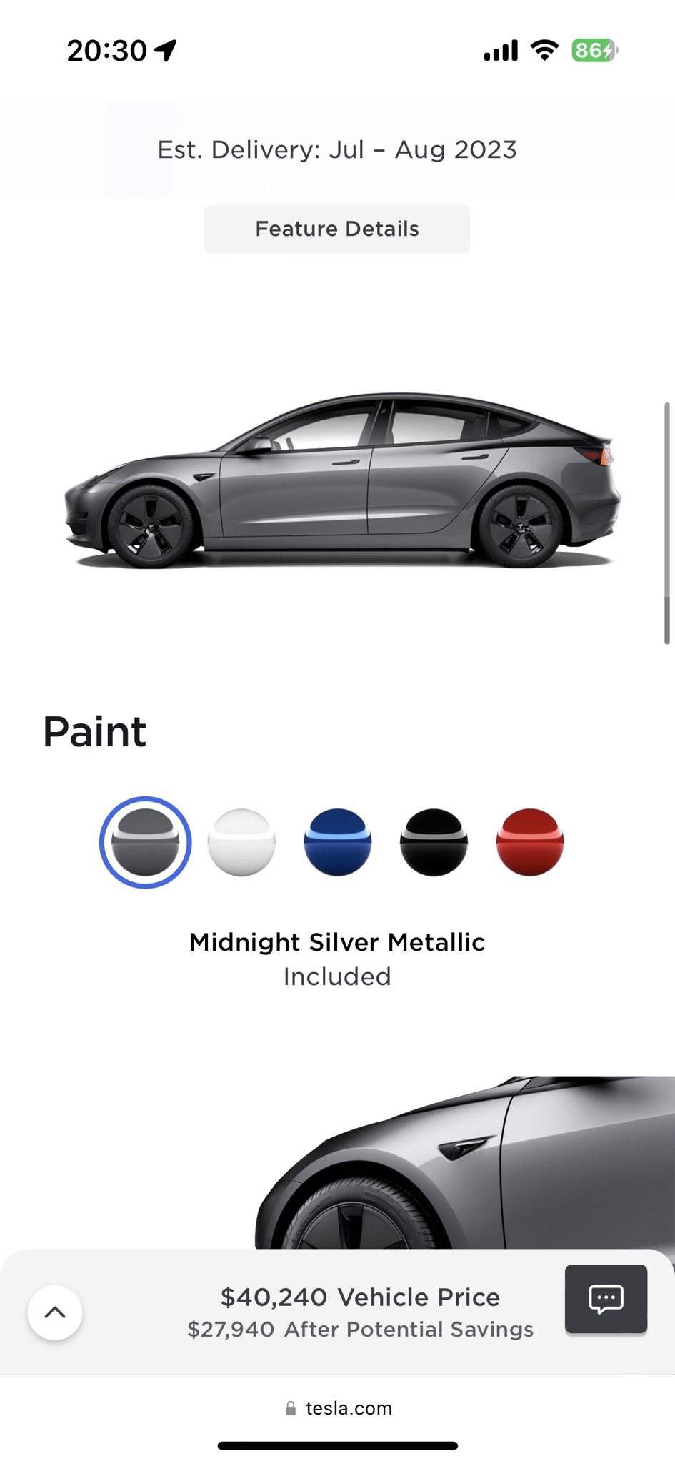 Zack on X Midnight Silver is now the free Tesla color on Model 3 Y Pearl White is now 1k extra. On Model S X Pearl White is still the free color with Midnight