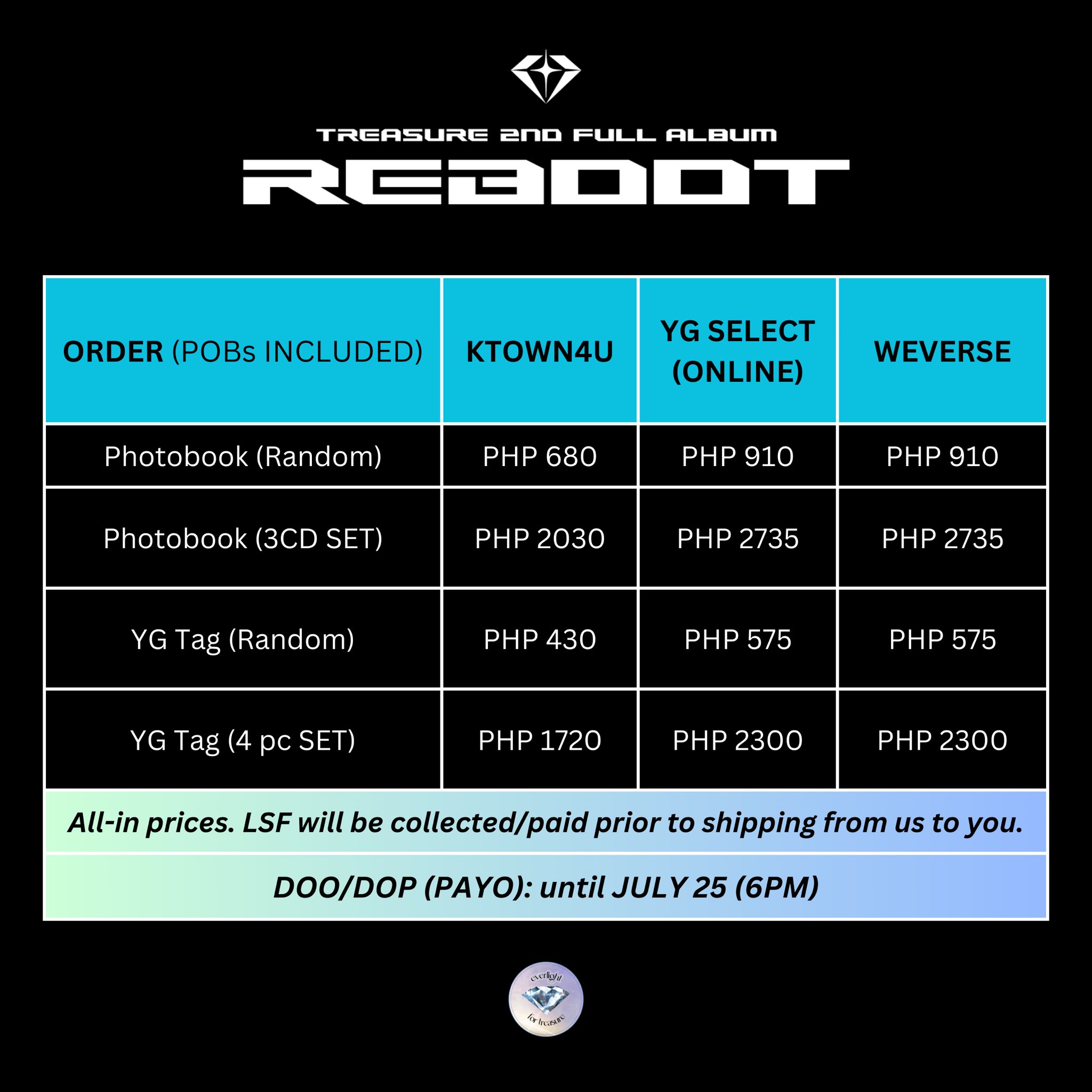 EverLight for Treasure 💎 on Twitter: "[NON-PROFIT PH GO] #TREASURE 2nd FULL ALBUM - REBOOT 💎⏻ 🚚 ...