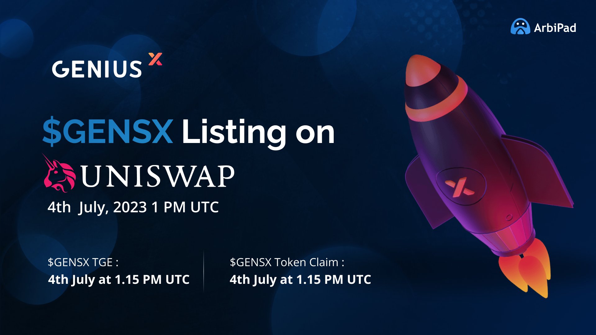 Arbipad on Twitter: "🚀 @OfficialGeniusx ( $GENSX ) Listing and Token Claim Announcement! 📅🔥 We ...
