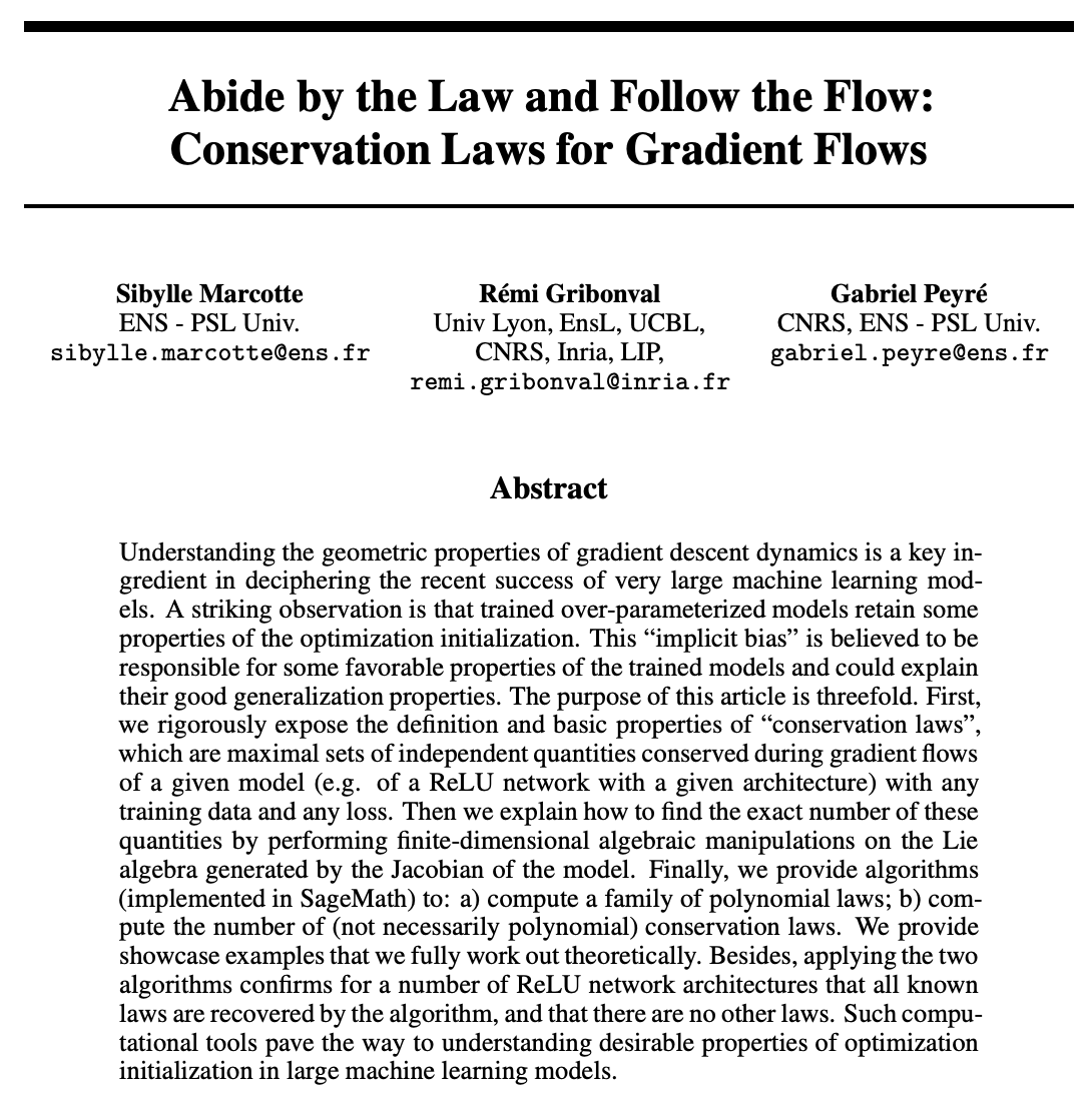 Gabriel Peyré on Twitter: "New preprint “Abide by the Law and Follow the Flow: Conservation Laws ...