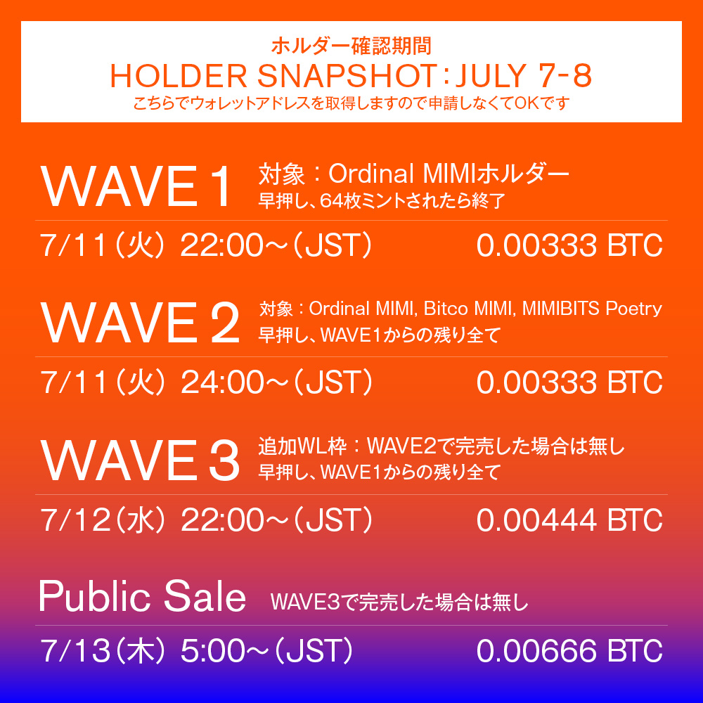 OTO👀 on Twitter: " ️WAVE1 64/128 ミントされたら終了 早押し ️WAVE2 残り全て 早押し ️WAVE3 残り全て 早押し WAVE2で完売した場合は無し ️ ...