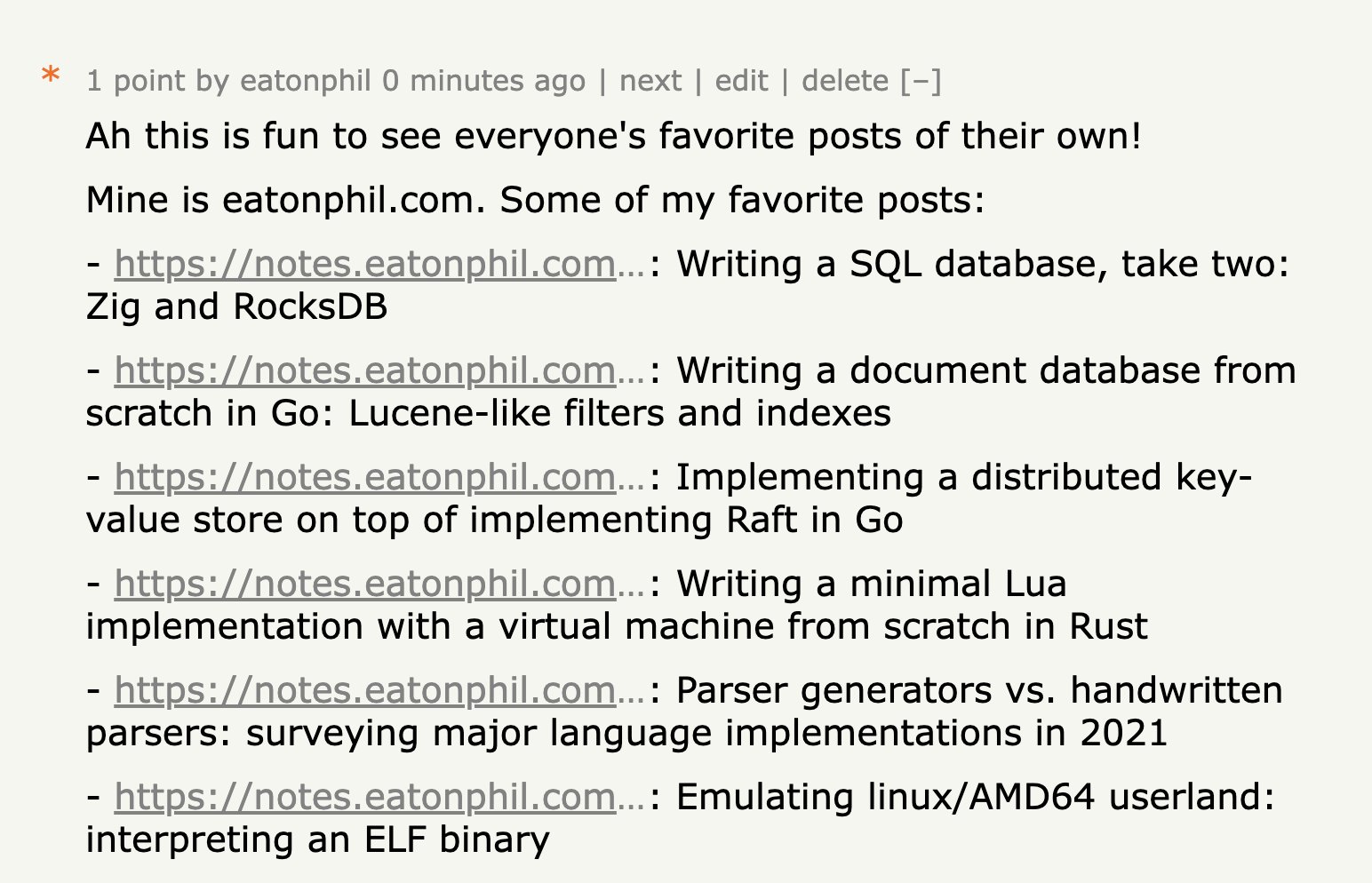 Phil Eaton On Twitter This Was A Fun Ask Hn Everyone Sharing Their Personal Blog And Favorite
