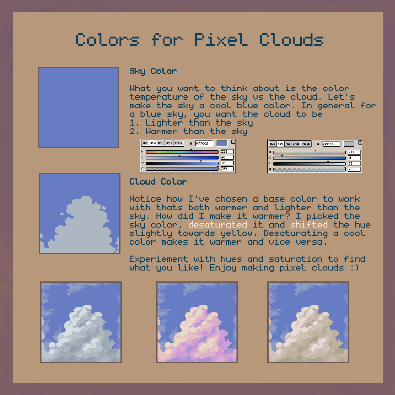 Pixel Art Journey on Twitter: "Tutorial for cloud color (in general) #pixelart Tried to focus on ...