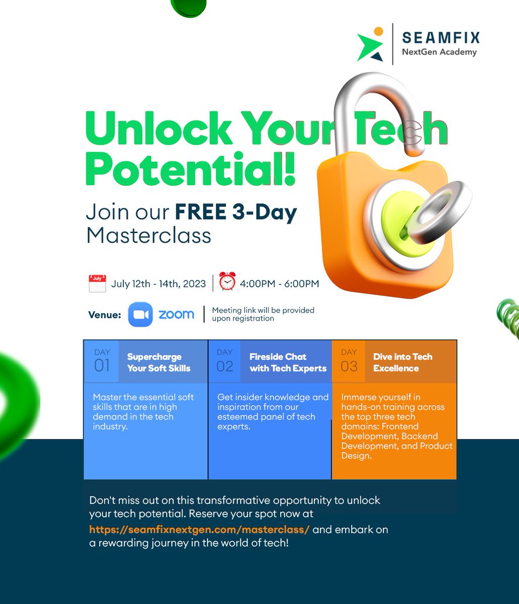 Seamfix NextGen on Twitter: "Unlock Your Tech Potential! Join our 3-Day Masterclass and ...